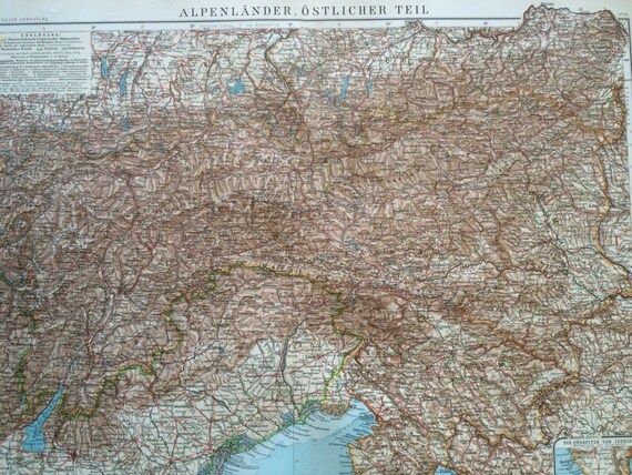 1914 THE ALPS Eastern Part Gran mapa antiguo original 17 x - Etsy España