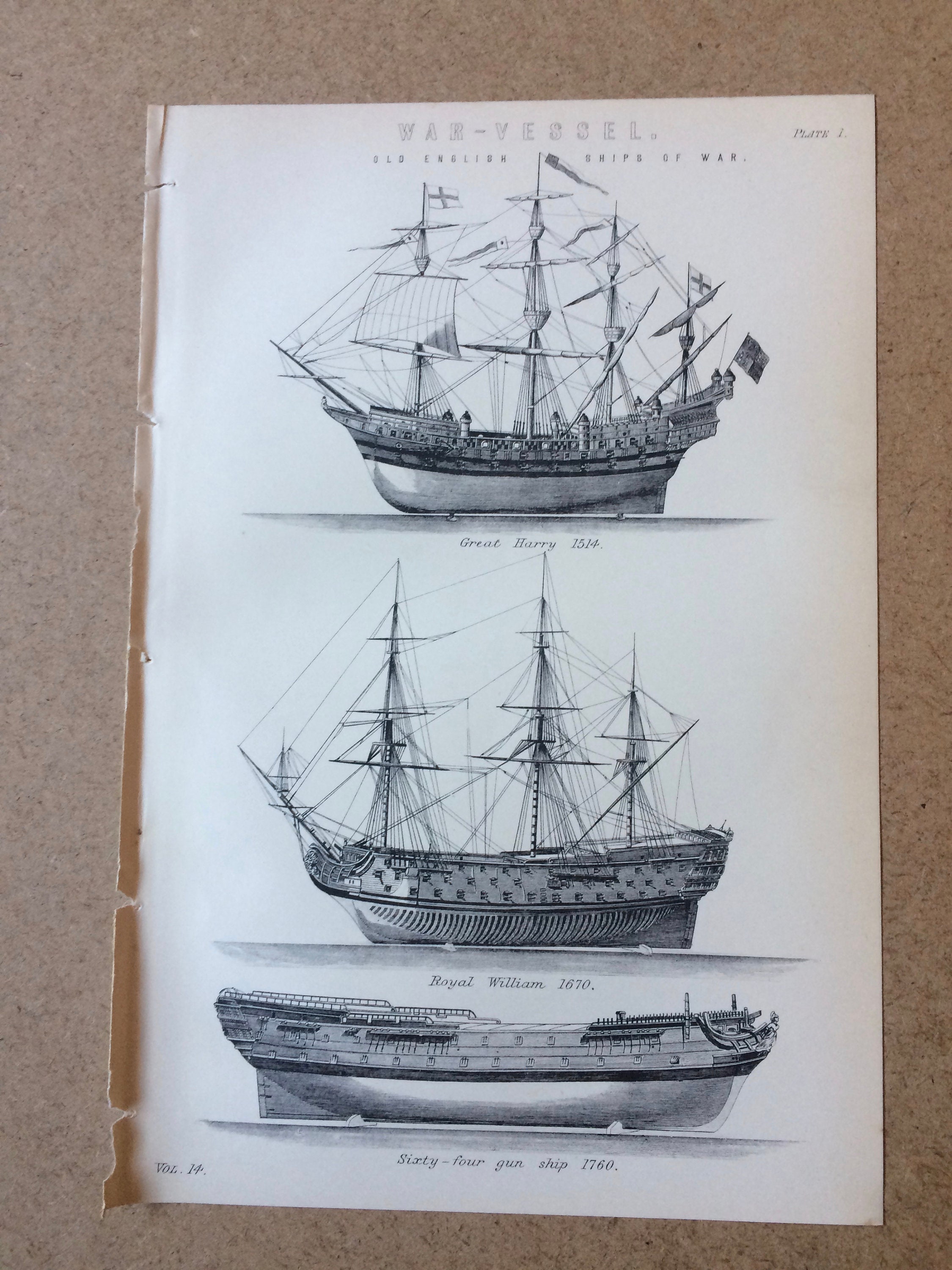 1891 Old English War Vessels Original Antique Encyclopaedia ...