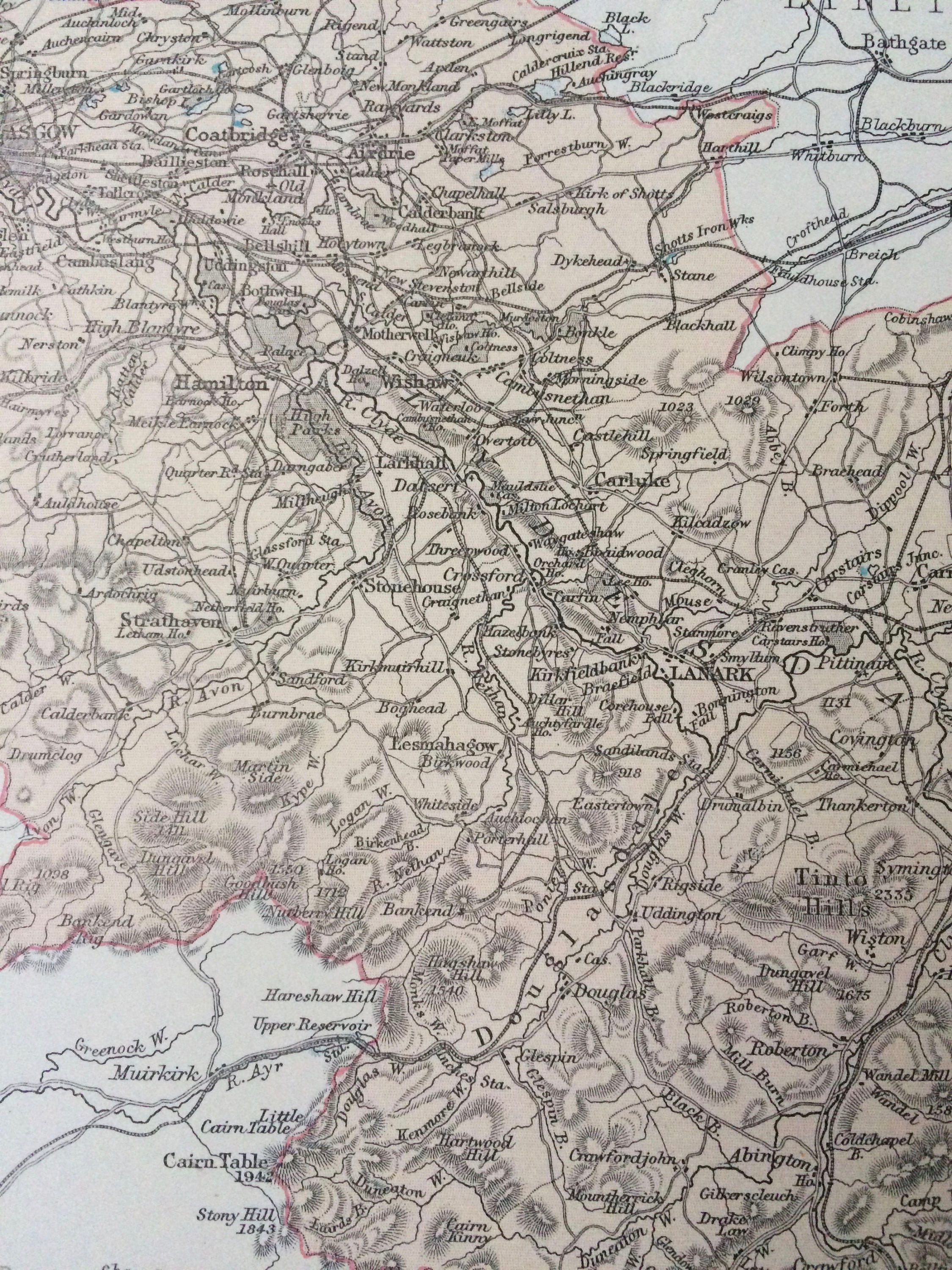 1875 LANARKSHIRE original antique map, cartography, geography, wall ...