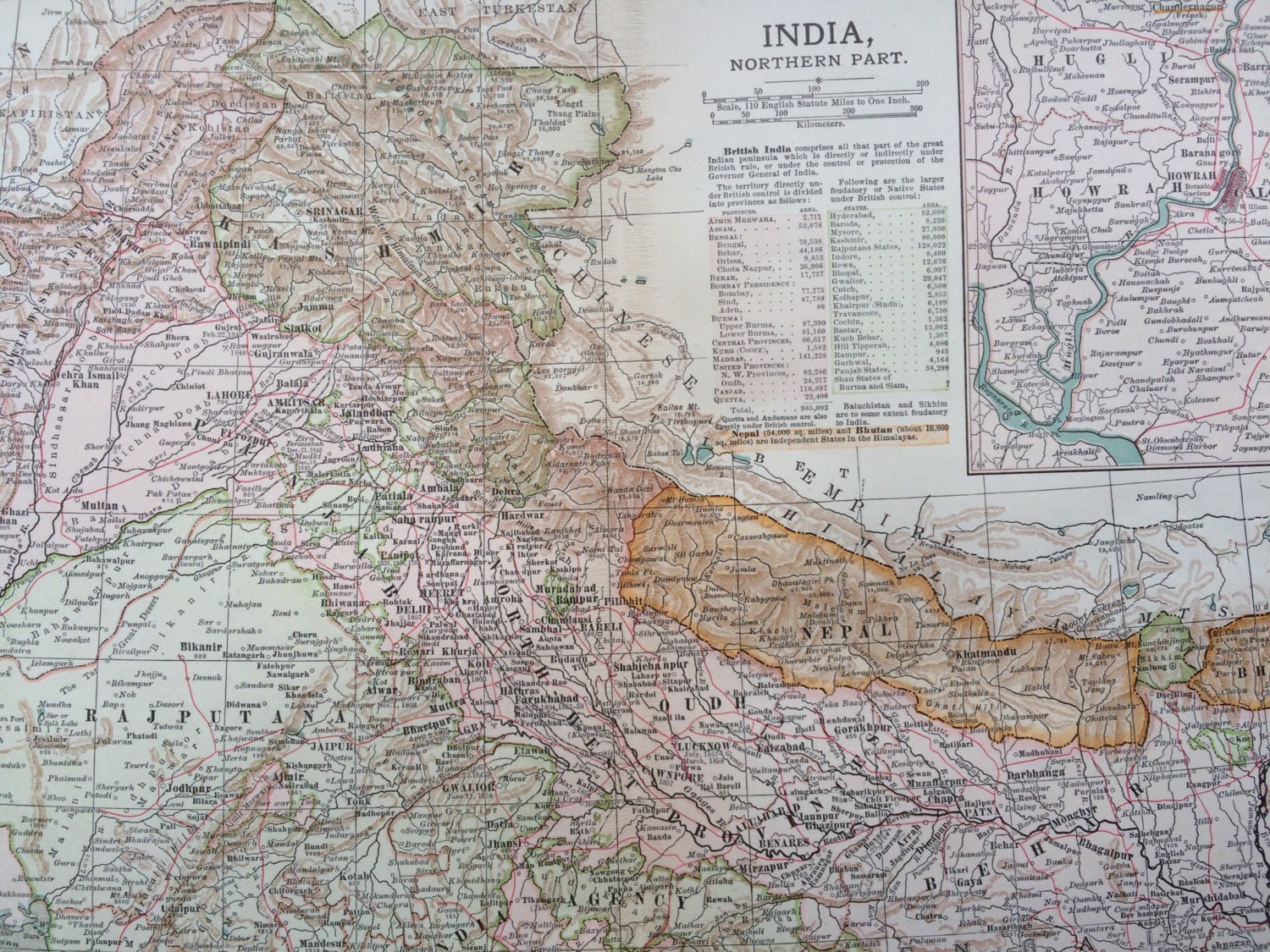 1903 INDIA (Northern part) Original Large Antique Map - Wall Map - Home ...