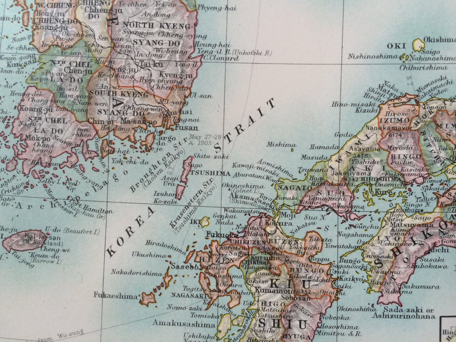 1907 JAPAN and KOREA original antique map, cartography, historical map ...