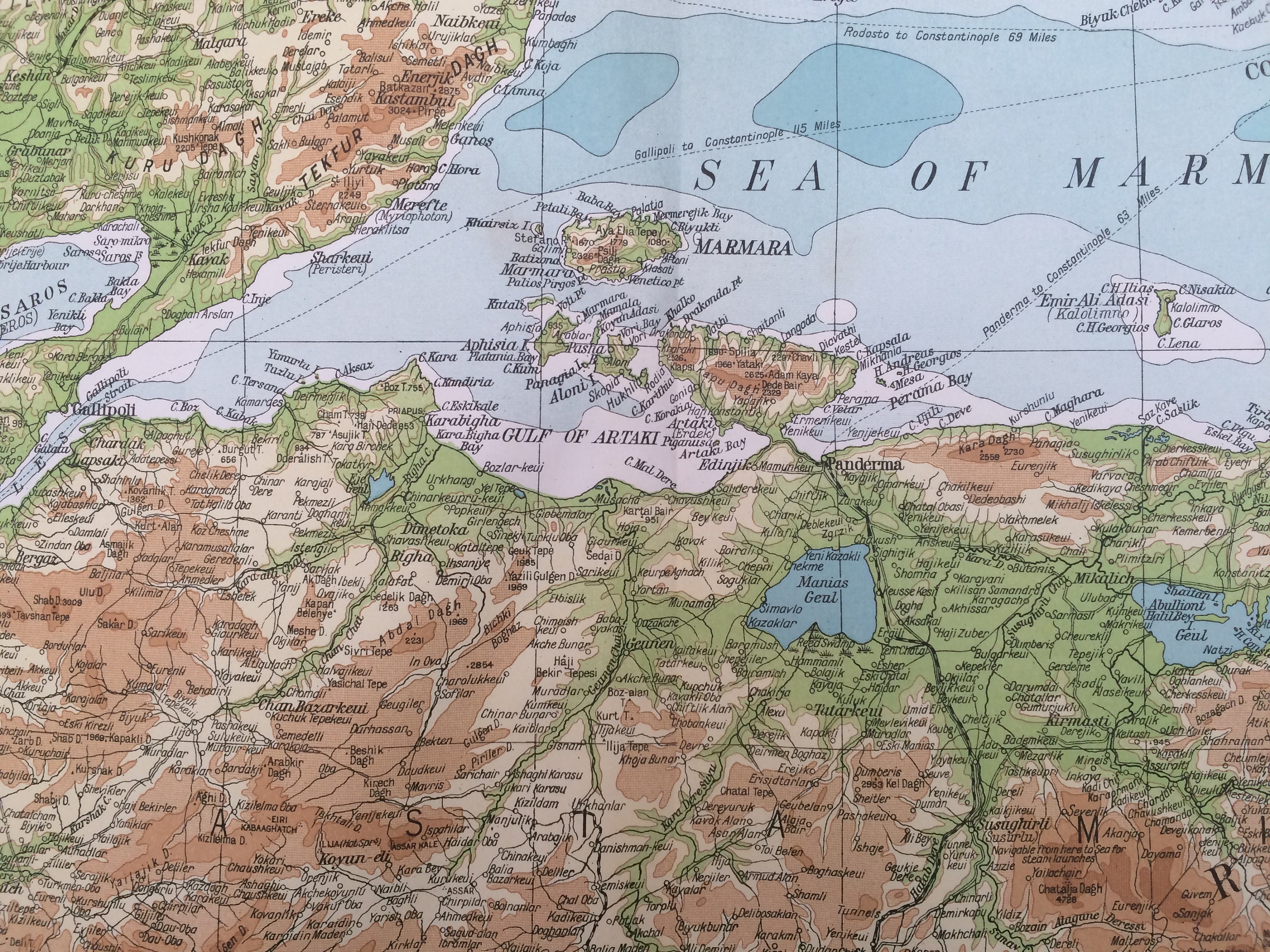 1920 Sea of Marmara Extra Large Original Antique Physical Map - Turkey ...