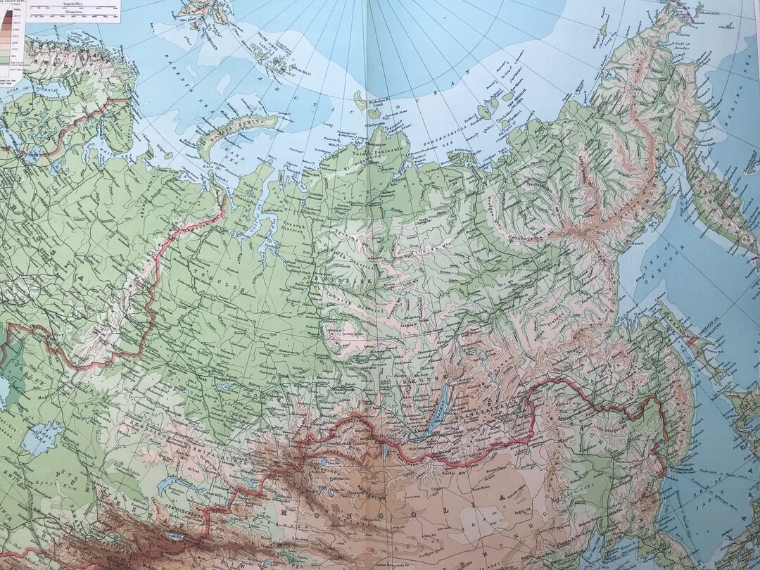 1922 SIBERIA Large Original Antique Times Atlas Physical Map - Mongolia ...