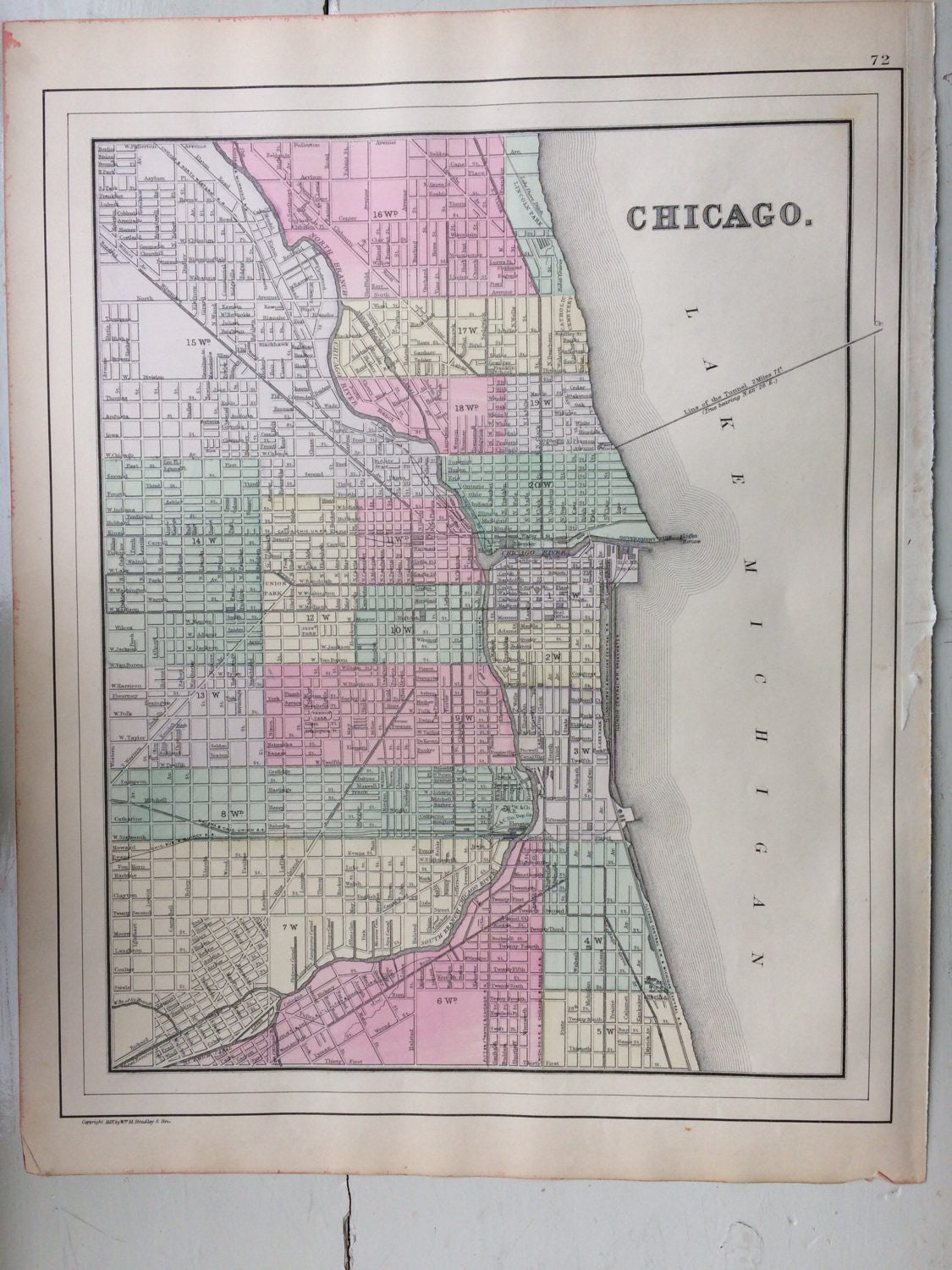 1888 CHICAGO original antique Mitchell Map - City Plan - City Map ...