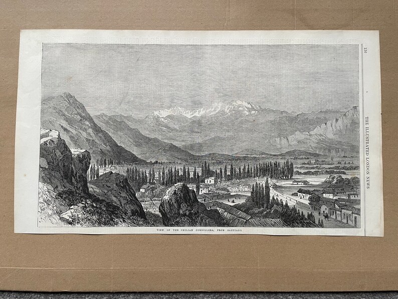 1864 View of the Chilian Cordillera From Santiago, Chile Original ...