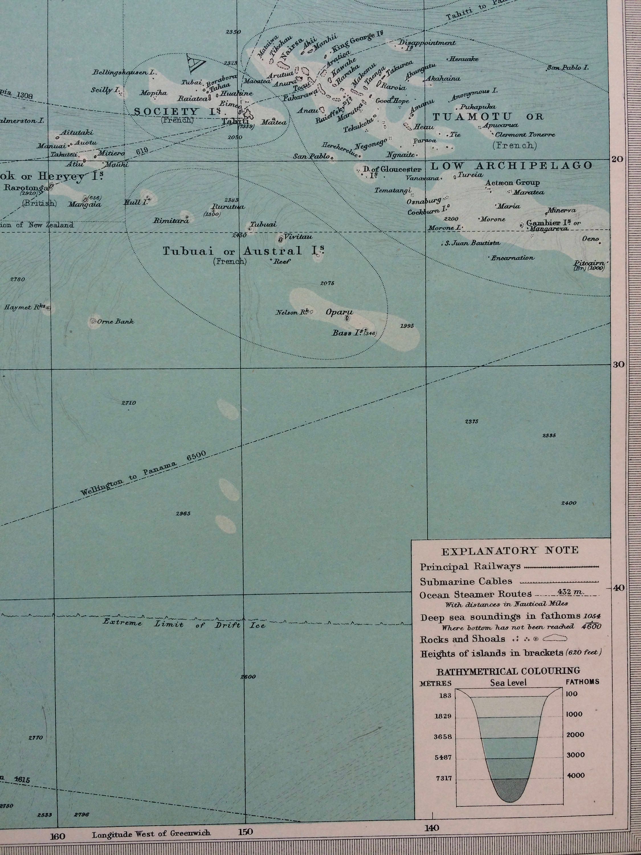 1922 PACIFIC OCEAN (South) Large Original Antique Times Atlas Map on ...
