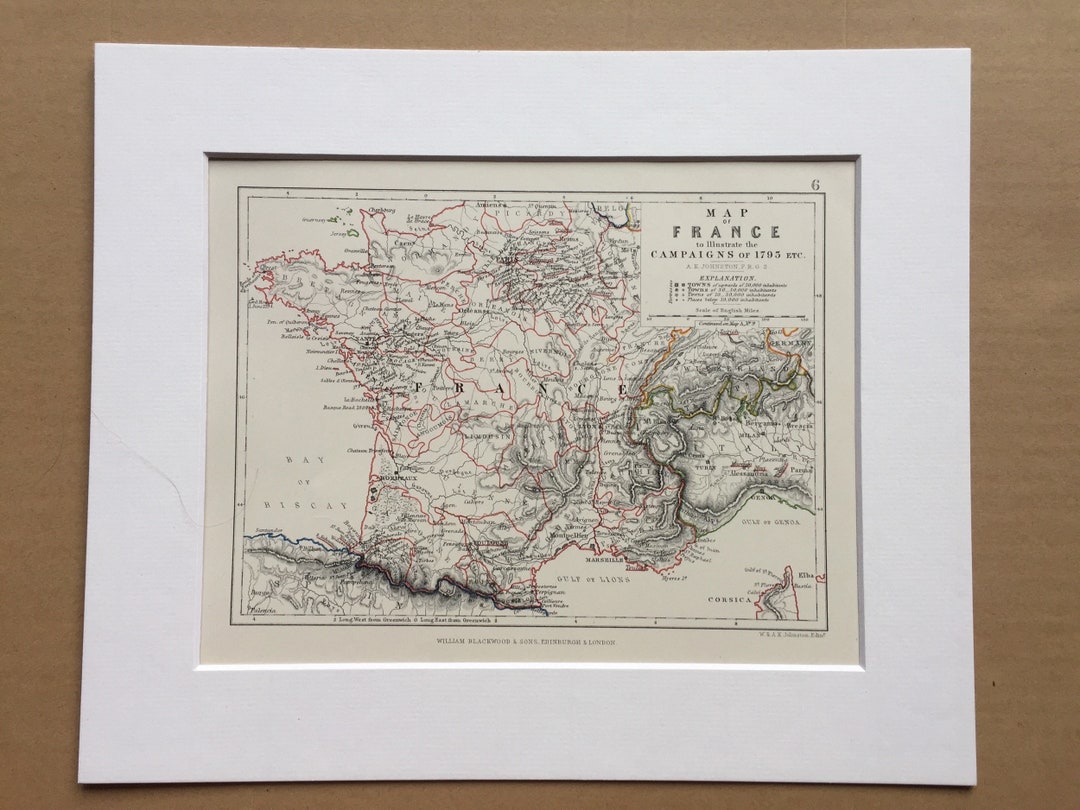 1875, Map of France Showing the Battles of 1793, Original Antique Map ...