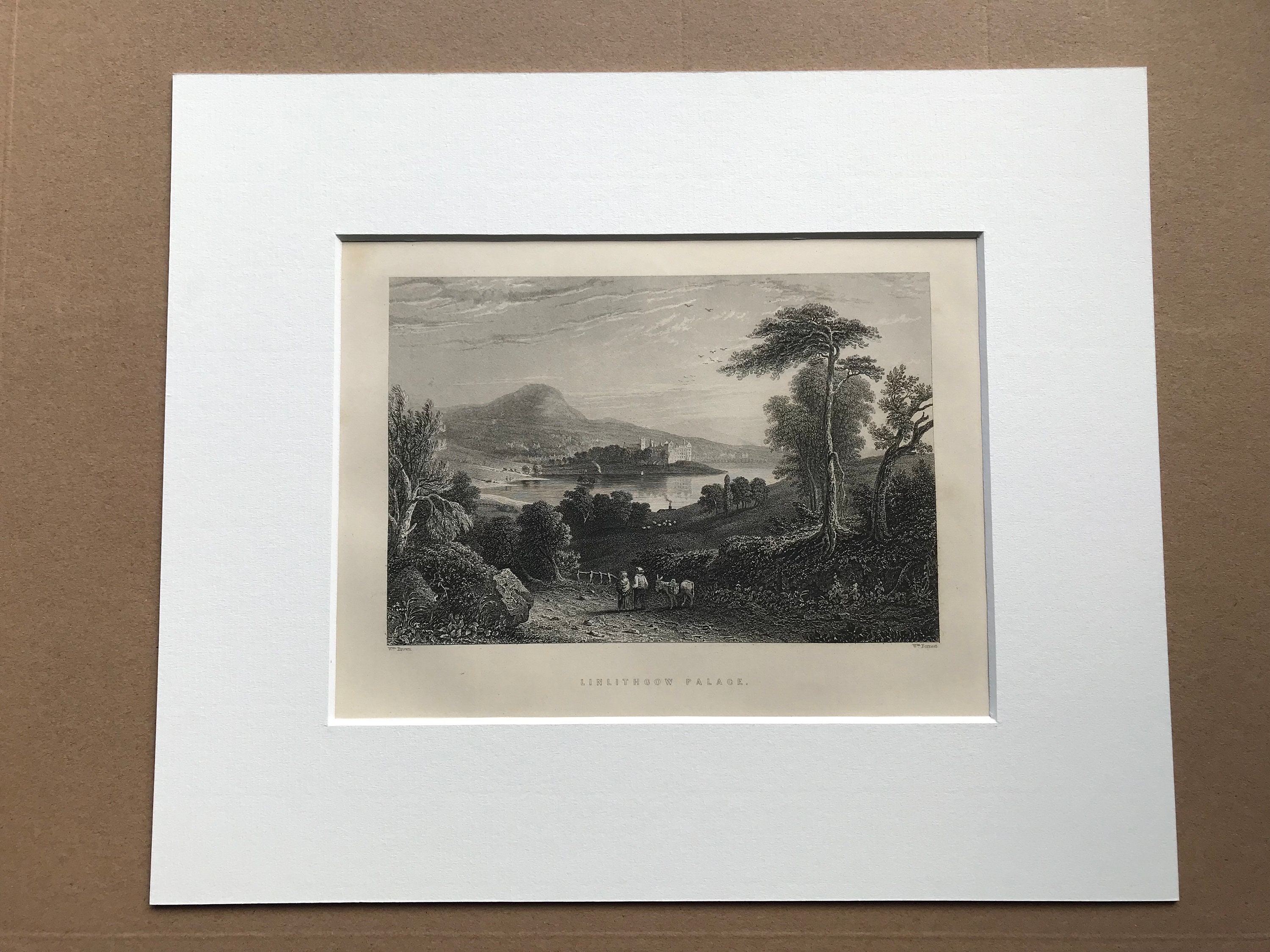 1870 Linlithgow Palace Original Antique Matted Engraving, Landscape Art ...