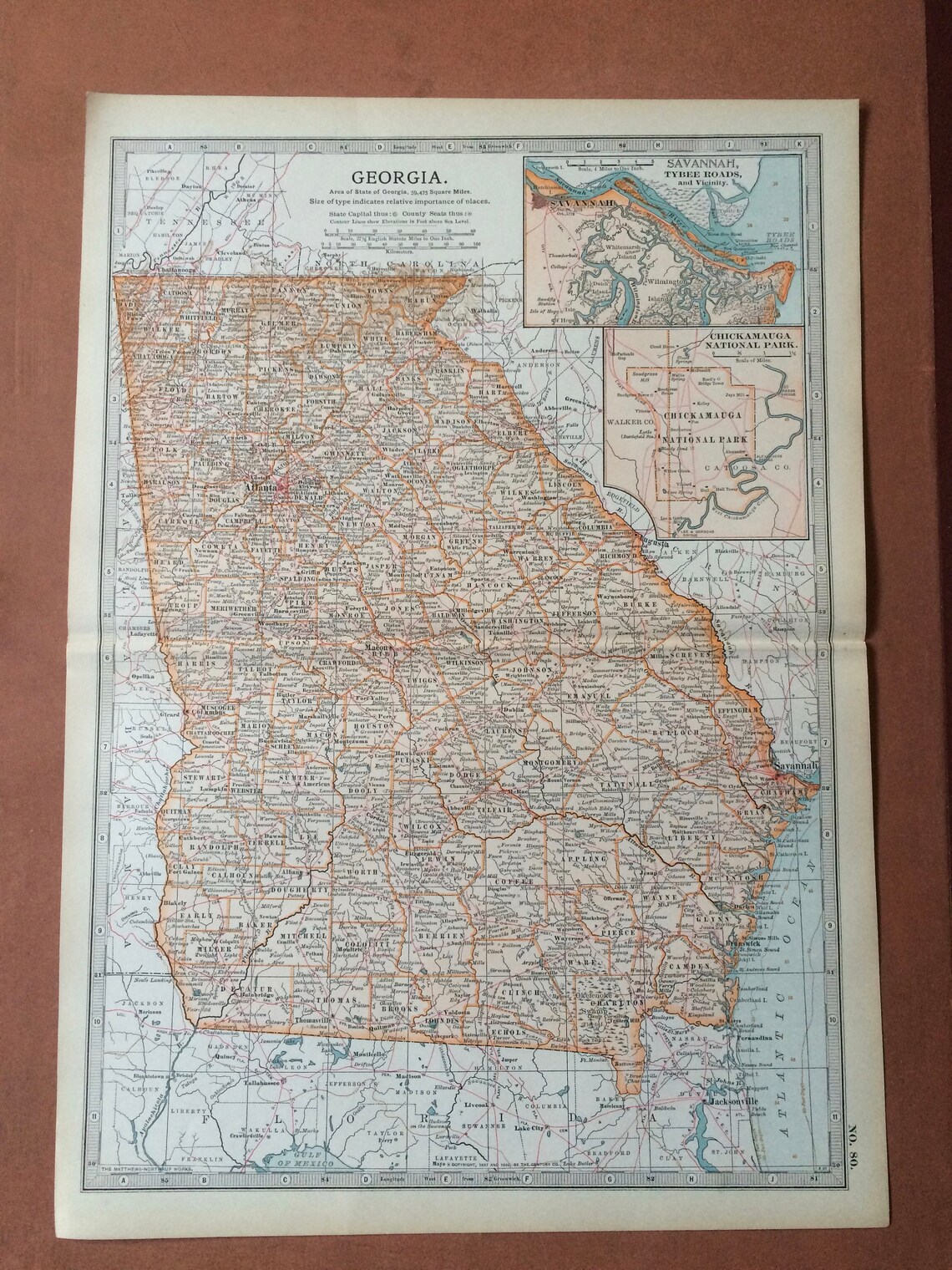 1903 GEORGIA Original Large Antique Map with inset maps of | Etsy