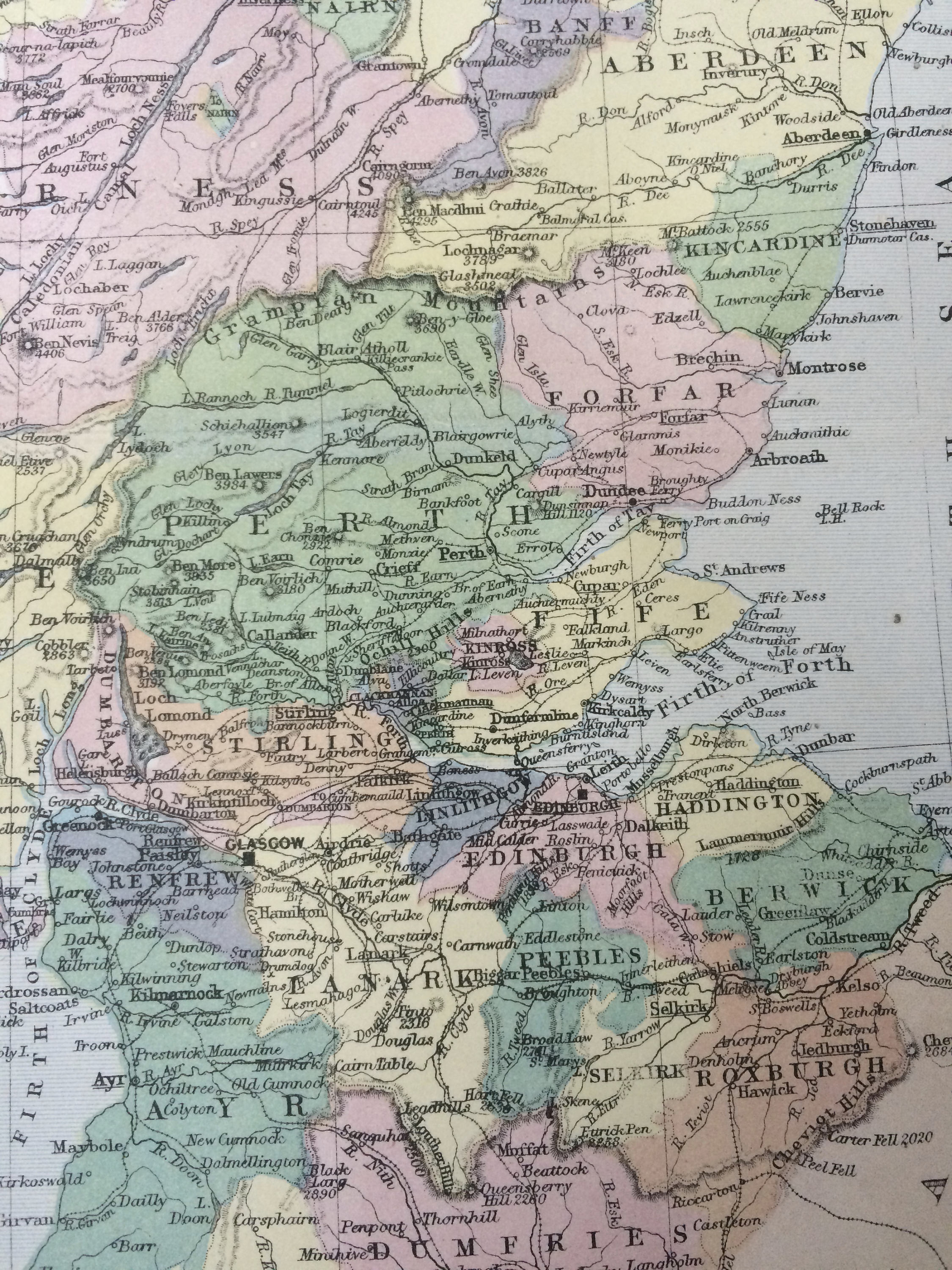 1872 Scotland Original Antique Map - Decorative Wall Art - Cartography ...