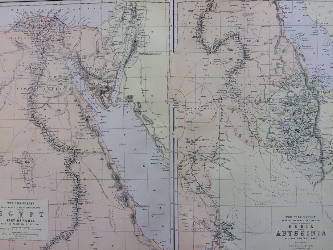 1882 Egypt, Nubia, and Abyssinia (nile Valley) Large Original Antique ...