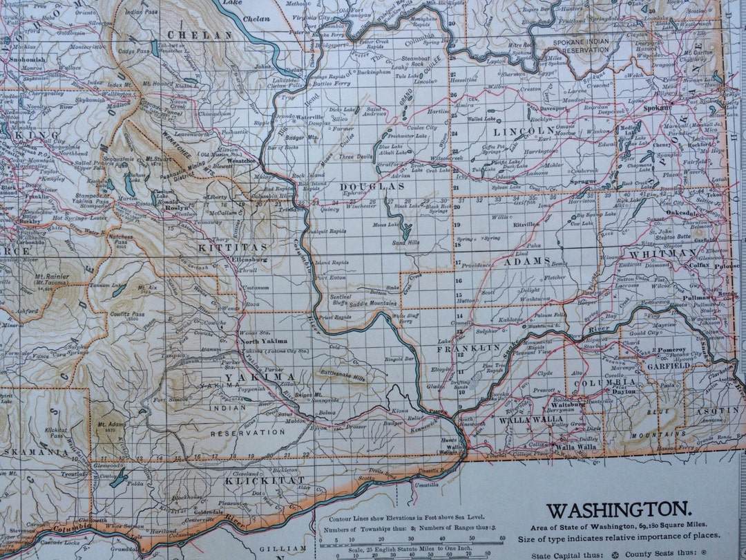 1903 Washington State Original Large Antique Map - Wall Map - Home ...