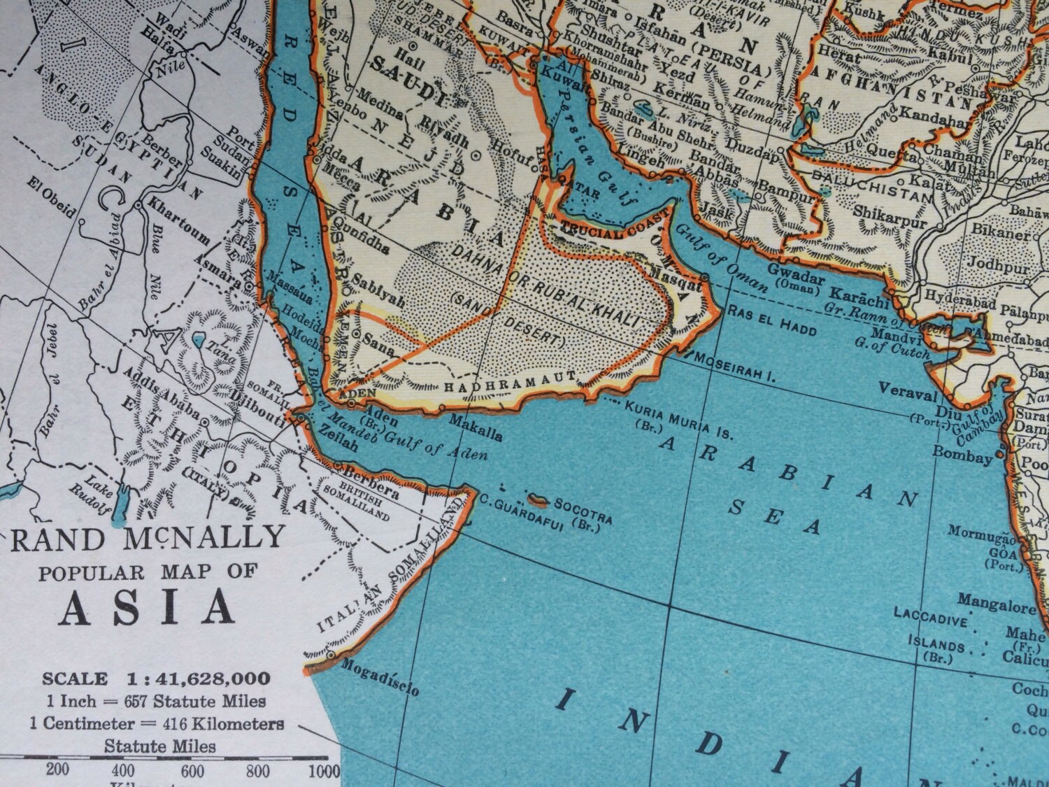 1937 ASIA Original Vintage Map, 11 x 14 inches, Rand McNally, Home ...