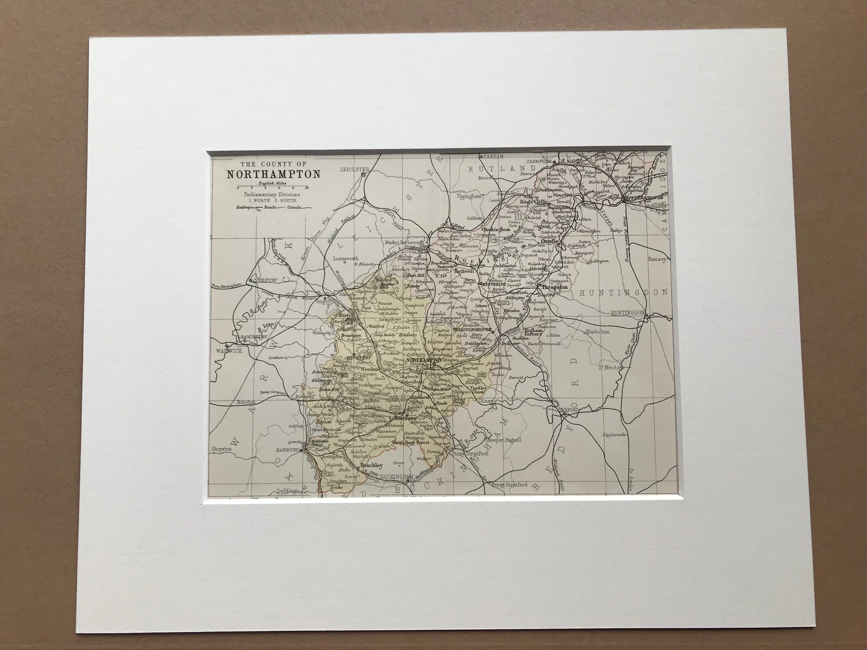 1882 Northamptonshire Original Antique Map - Mounted and Matted ...