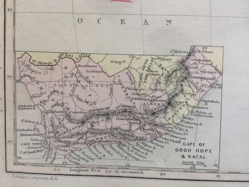 1870 AFRICA Original Antique Map Showing Height of Mountains - Etsy UK