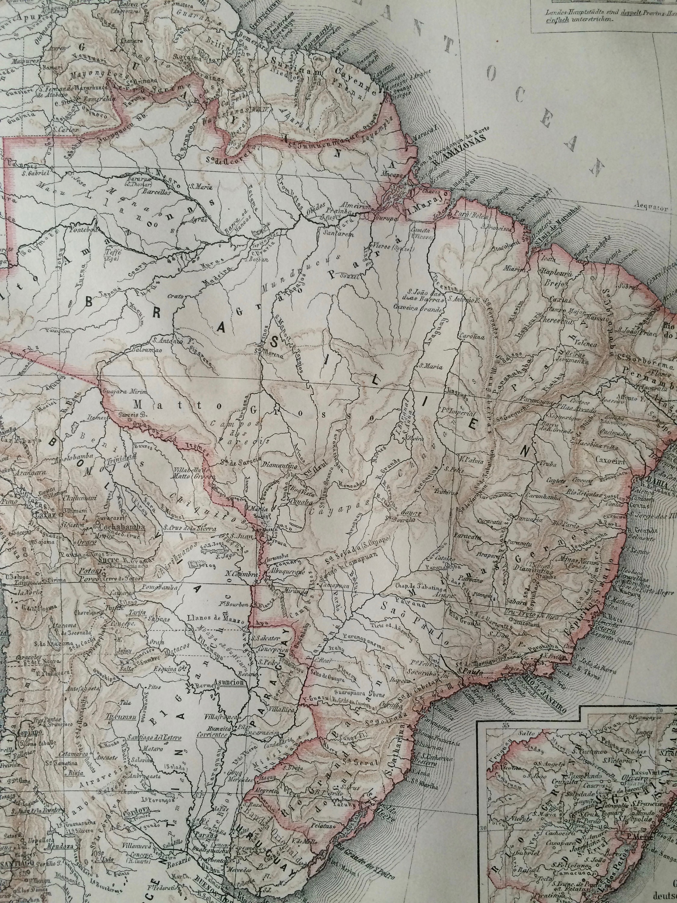 1874 Brazil Large Original Antique Map - Available Mounted and Matted ...