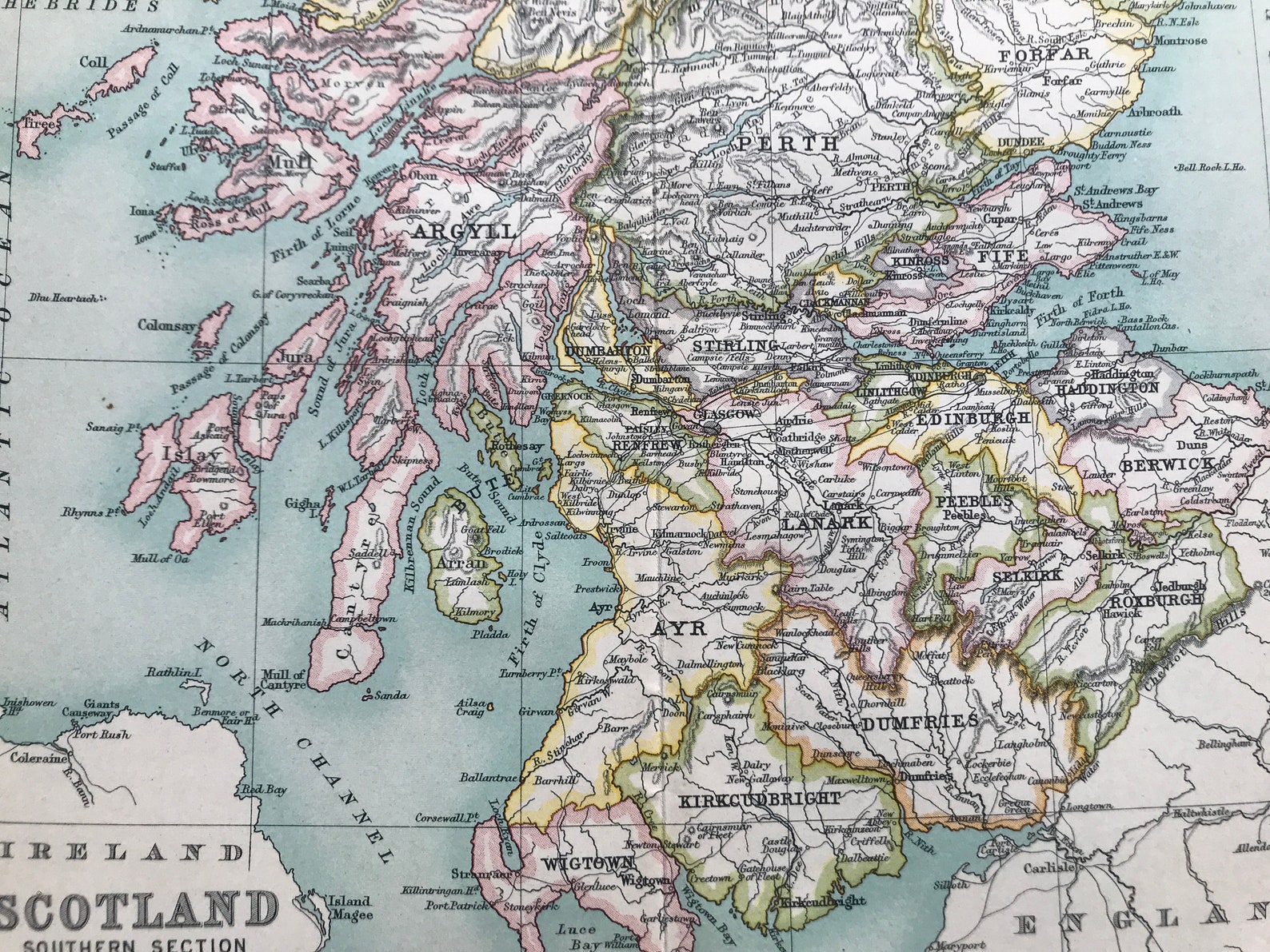 1912 Scotland Southern Part Original Antique Map Mounted | Etsy