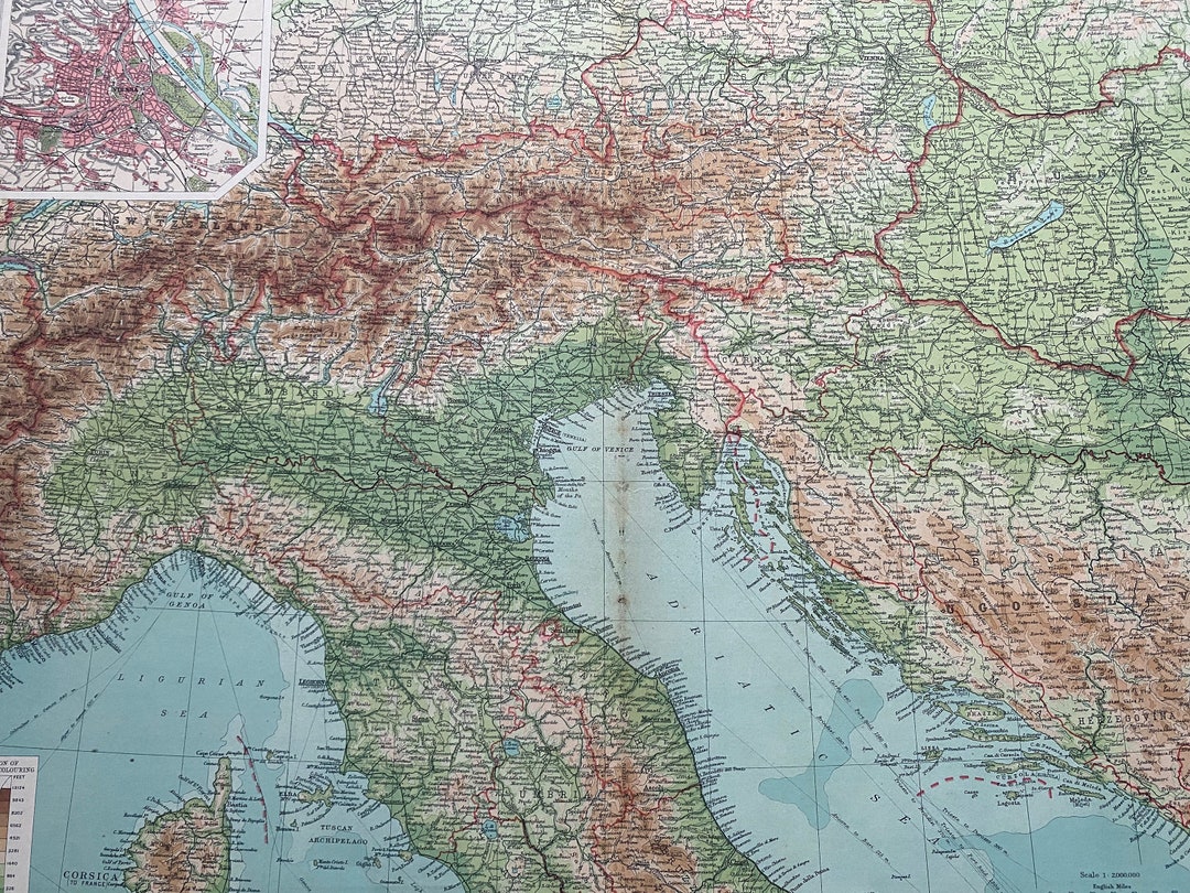 1922 North Italy, Austria, Yugoslavia, Hungary Large Original Antique ...