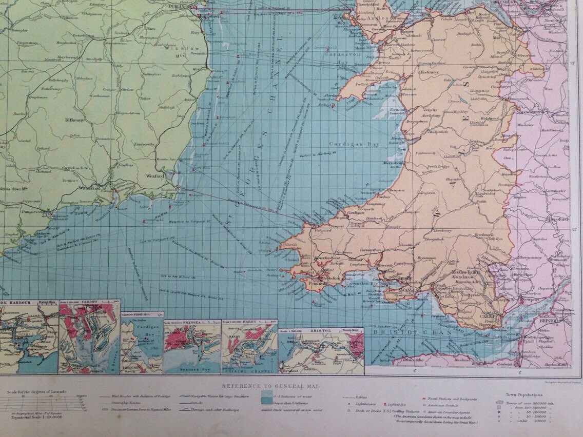1920 The Irish Channel mercantile marine map- extra large original ...