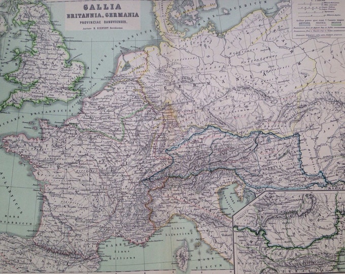 1892 Gallia, Britannia, Germania Original Antique Ancient History Large ...