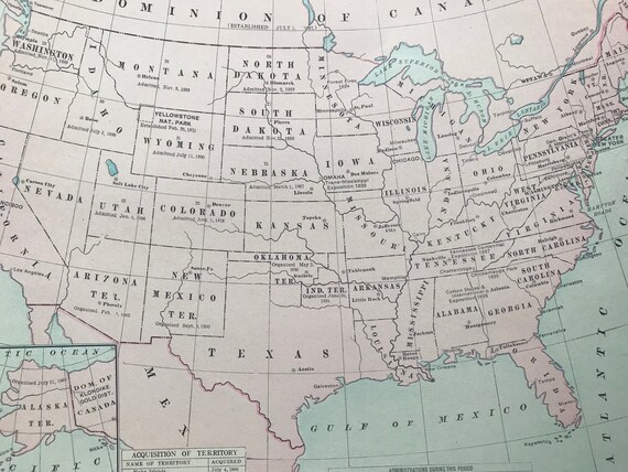 1936 USA History Original Vintage Map Showing Dates That - Etsy