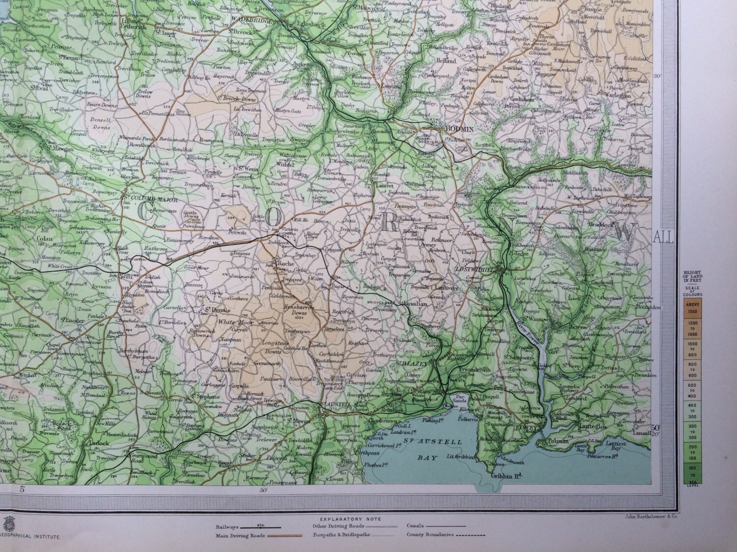 1903 NEWQUAY & BODMIN Large Original Antique Map, 17.5 x 23 inches ...