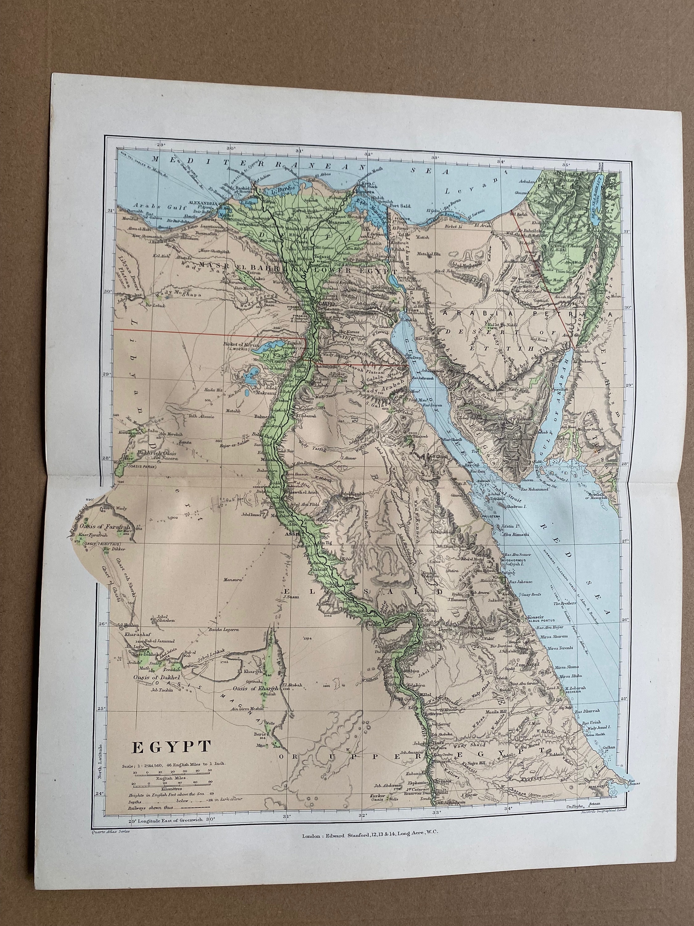 1906 Egypt Original Antique Map - Wall Map - Vintage Wall Decor - Geography