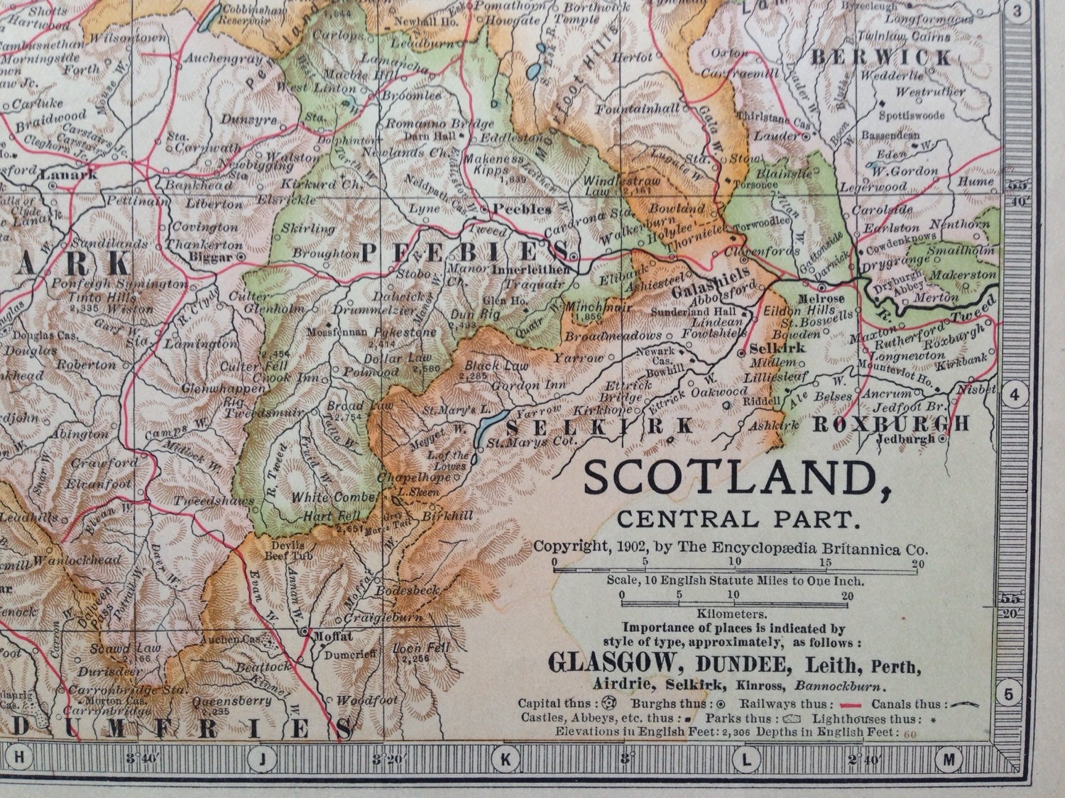 1903 SCOTLAND (central part) Original Large Antique Map - Wall Map ...