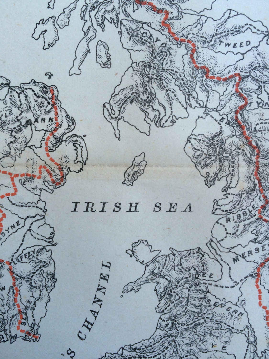 1878 Map of the British Isles showing River Basins and Water Partings ...