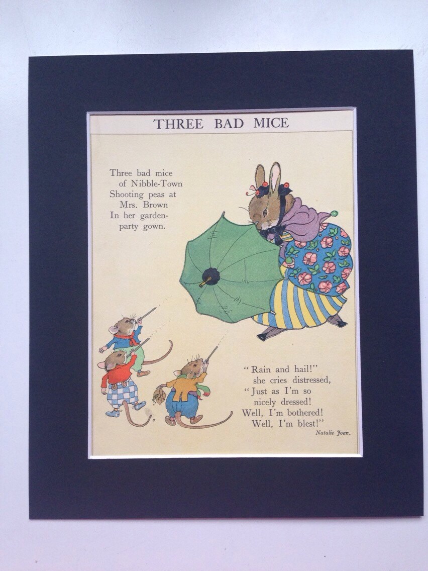 1931 Original Vintage Children's print - Three Bad Mice - mounted ...
