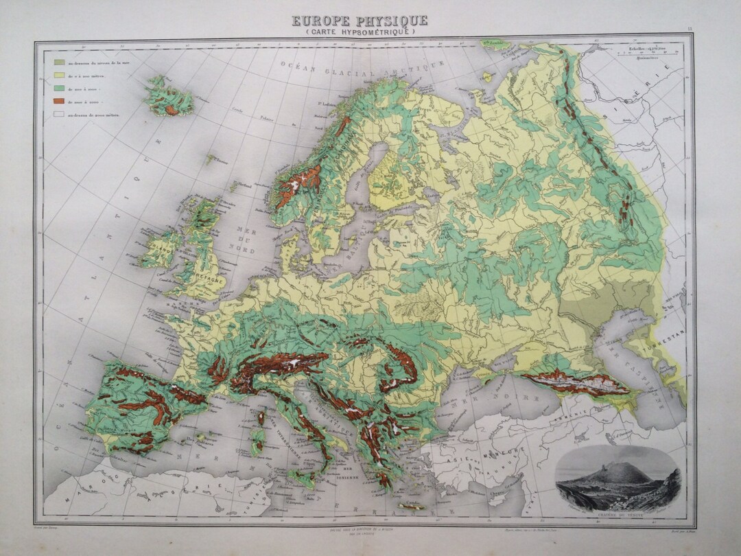 1892 Europe (physical) Original Antique Map, Nouvel Atlas Illustre ...