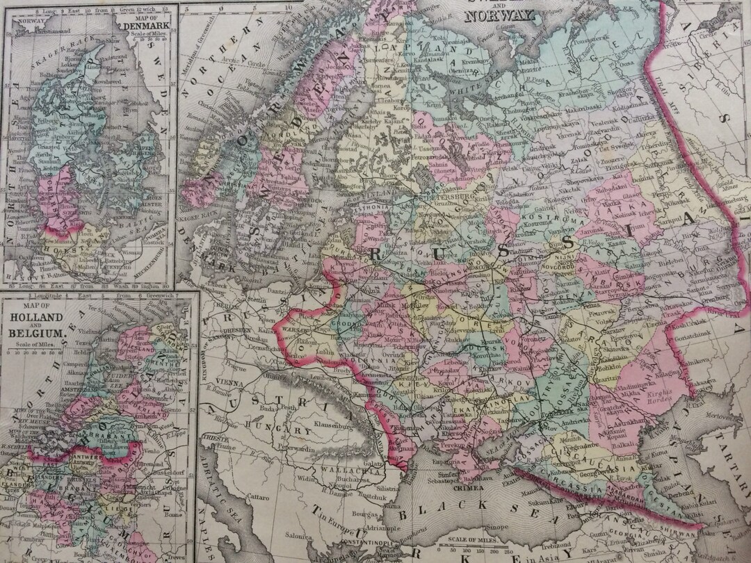 1888 RUSSIA in EUROPE Sweden and Norway Large Rare Original - Etsy