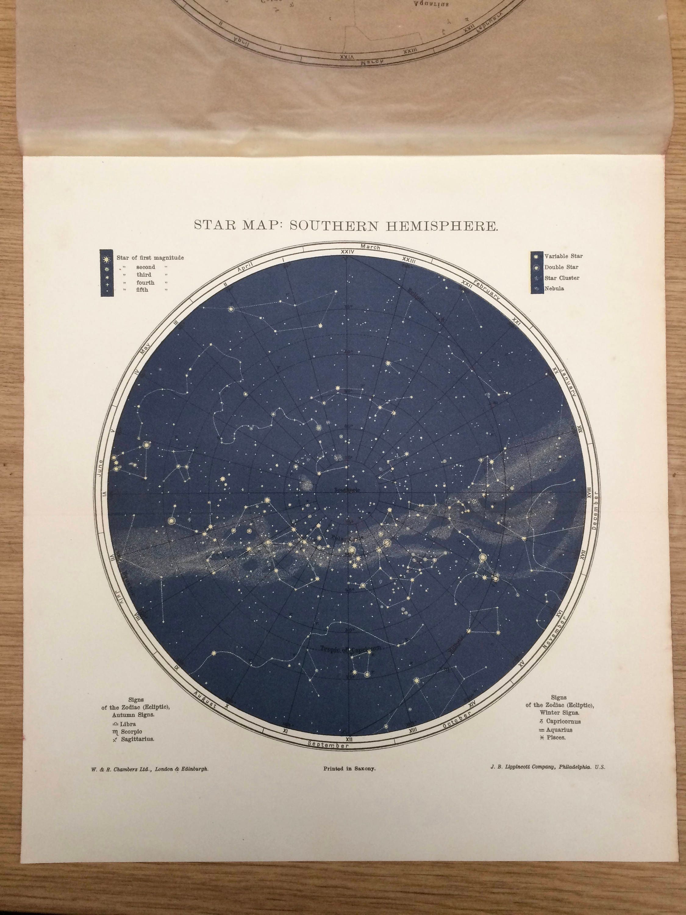 1904 Original Antique Lithograph - Star Map: Southern Hemisphere ...