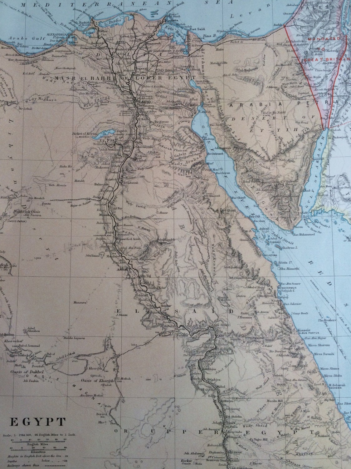 1920 EGYPT Original Vintage Map, 12 x 14.5 inches, historical wall ...