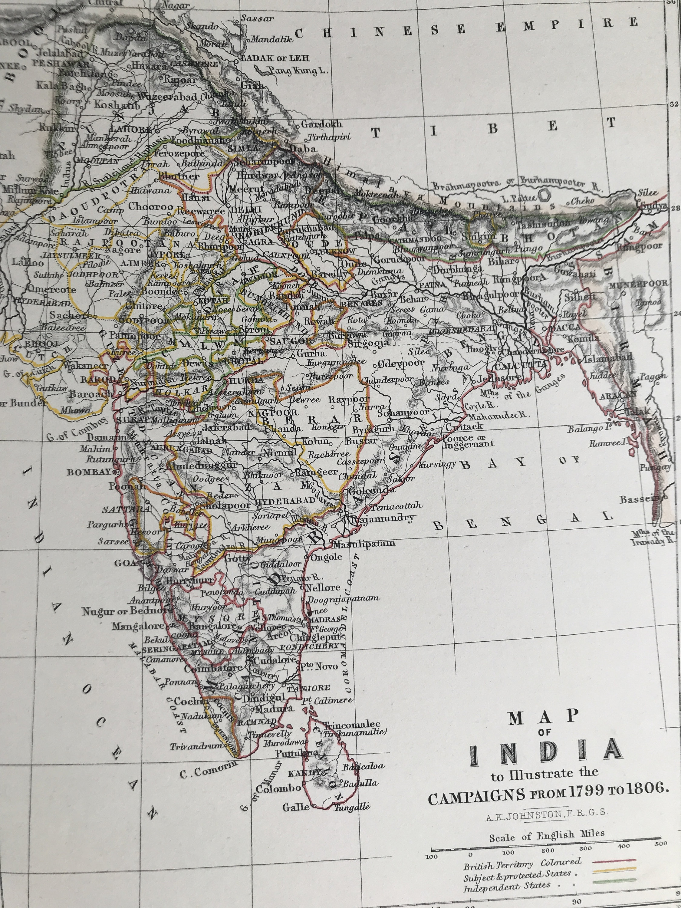 1875 Map of India illustrating the campaigns from 1799-1806 Original ...