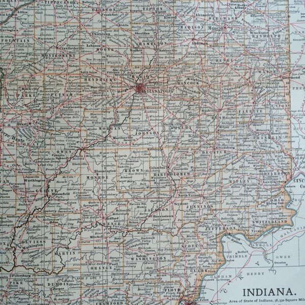 Antique Indiana Map - Etsy