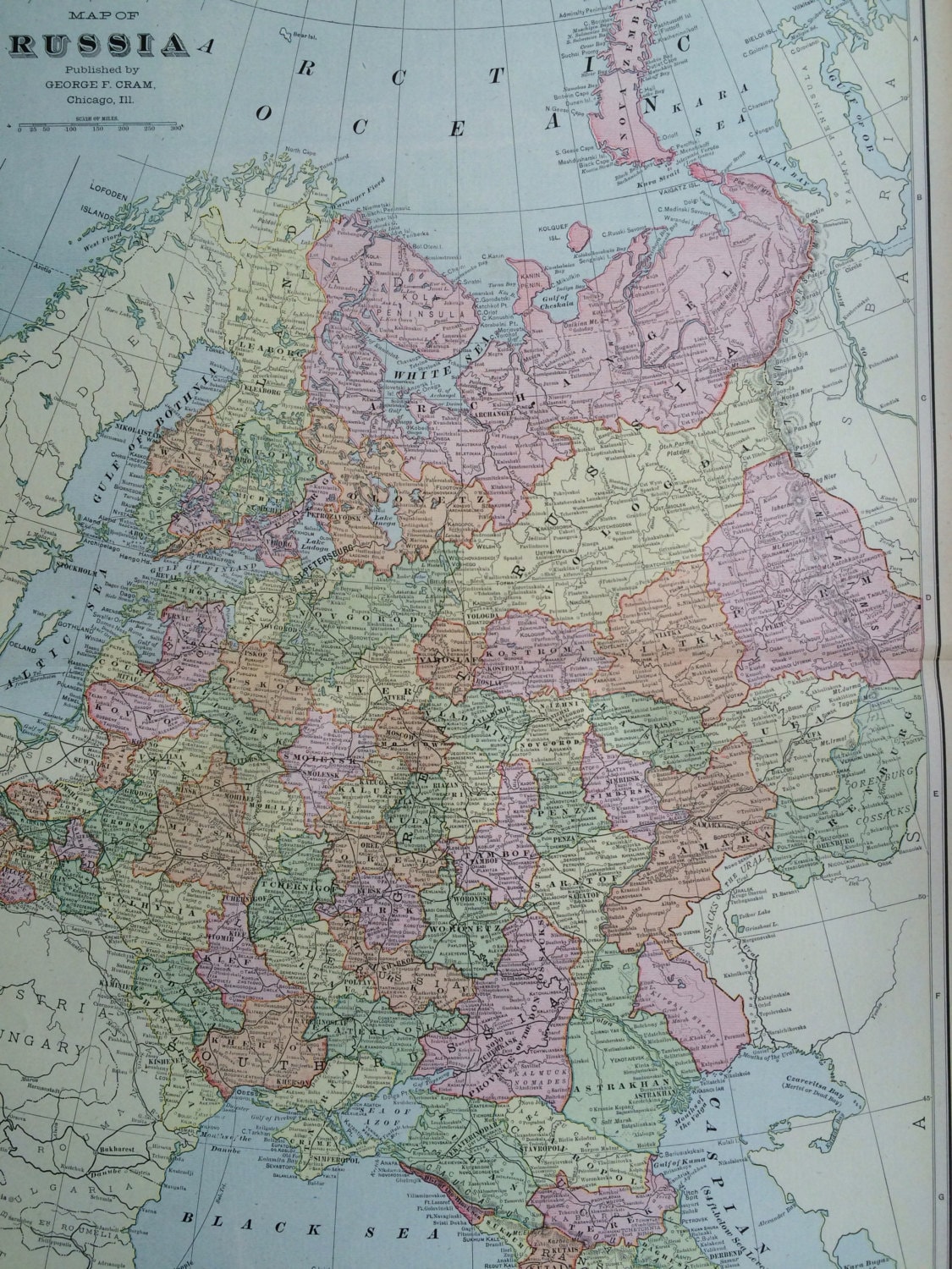 1901 RUSSIA Large Original Antique Map, 22.5 x 14.5 inches, Home Decor ...