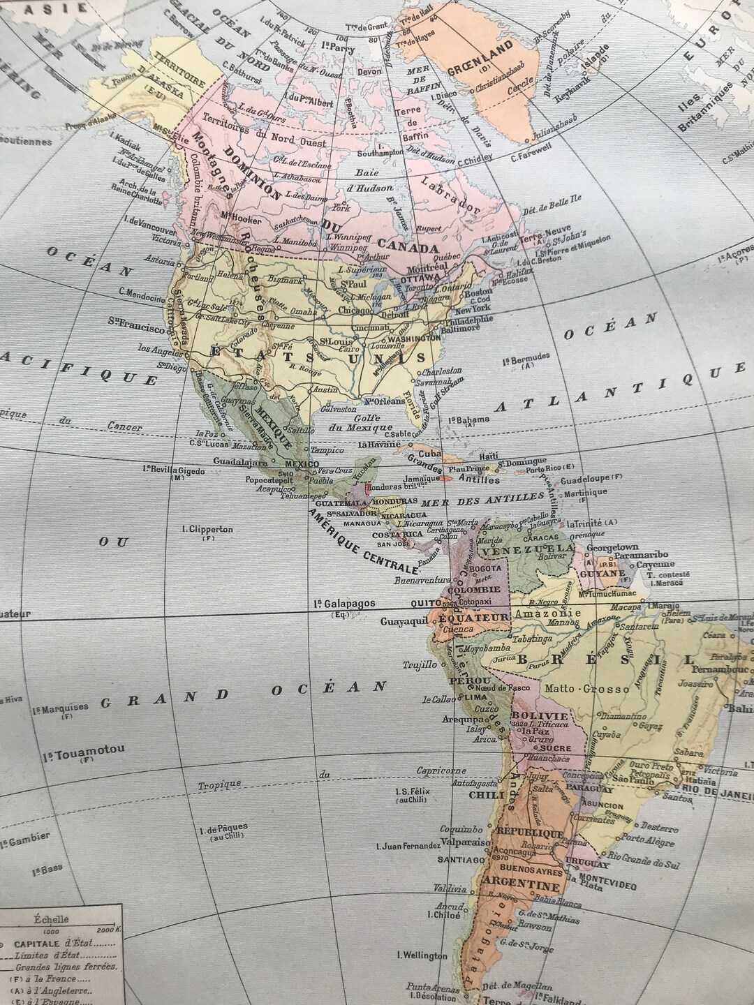 1897 Americas Original Antique Map - South America - North America ...