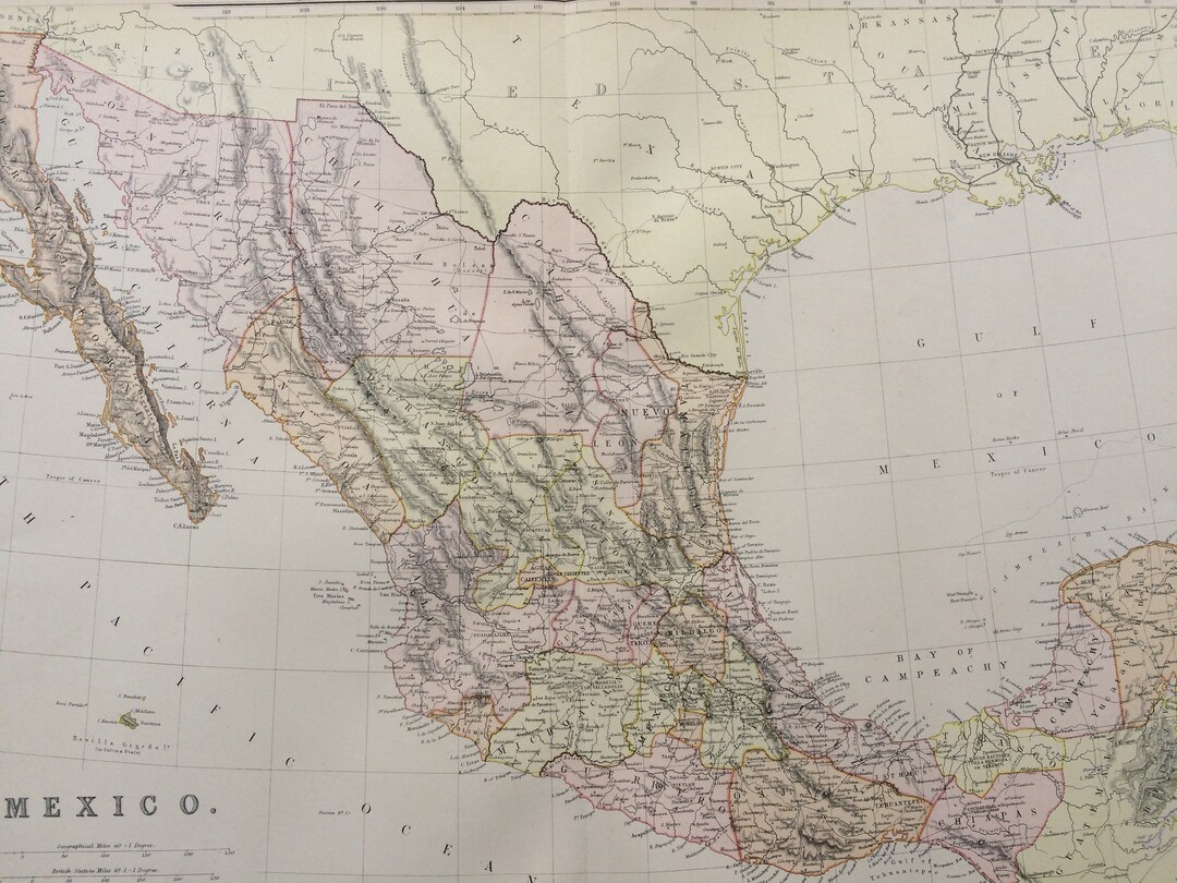 1882 Mexico Large Original Antique Map, 15 X 22 Inches, Home Decor ...