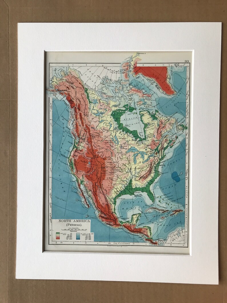 1901 Physical Map of North America Original Antique Map - Etsy Australia