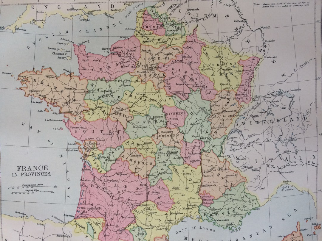 1875 France in Provinces Original Antique Map - Available Matted and ...