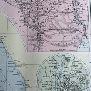1898 EGYPT Large Original Antique Map, 21.5 X 13.5 Inches, Historical ...
