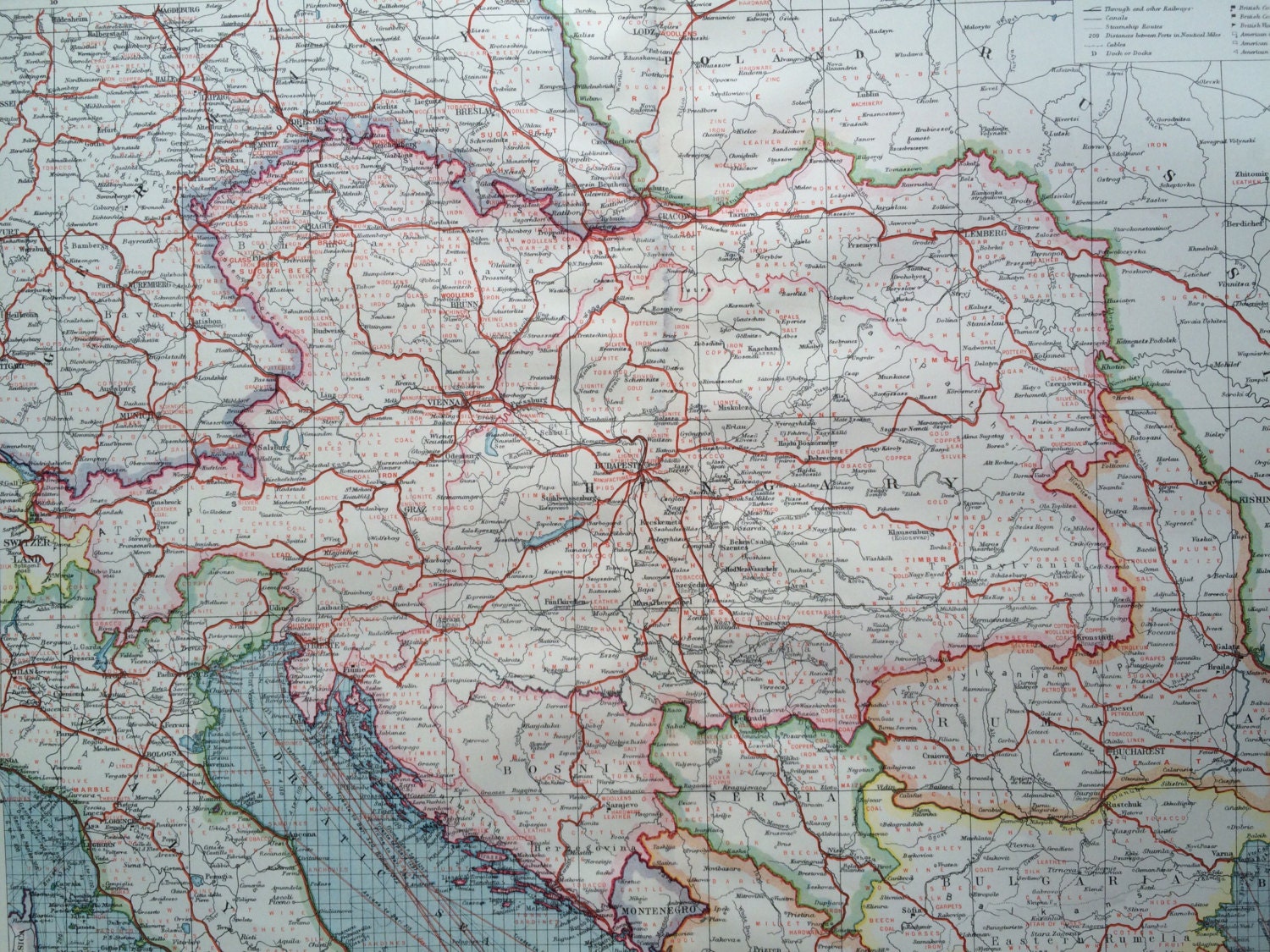 1903 Austria-Hungary: Industries and Communications Large Original ...