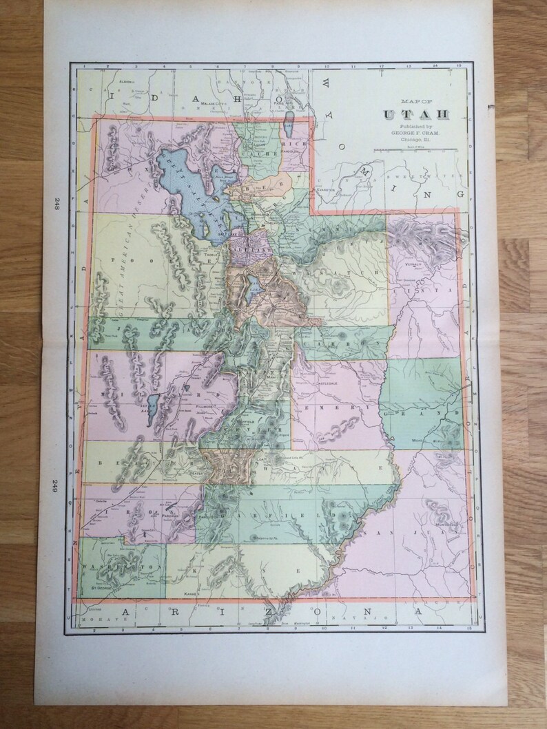 1901 UTAH Large Original Antique Map, 22.5 X 14.5 Inches, Home Decor ...