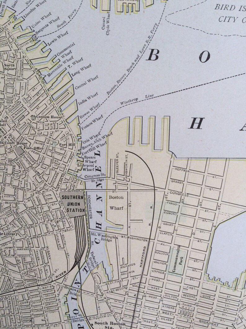 1901 BOSTON Large Original Antique Map, 22.5 X 14.5 Inches, Home Decor ...