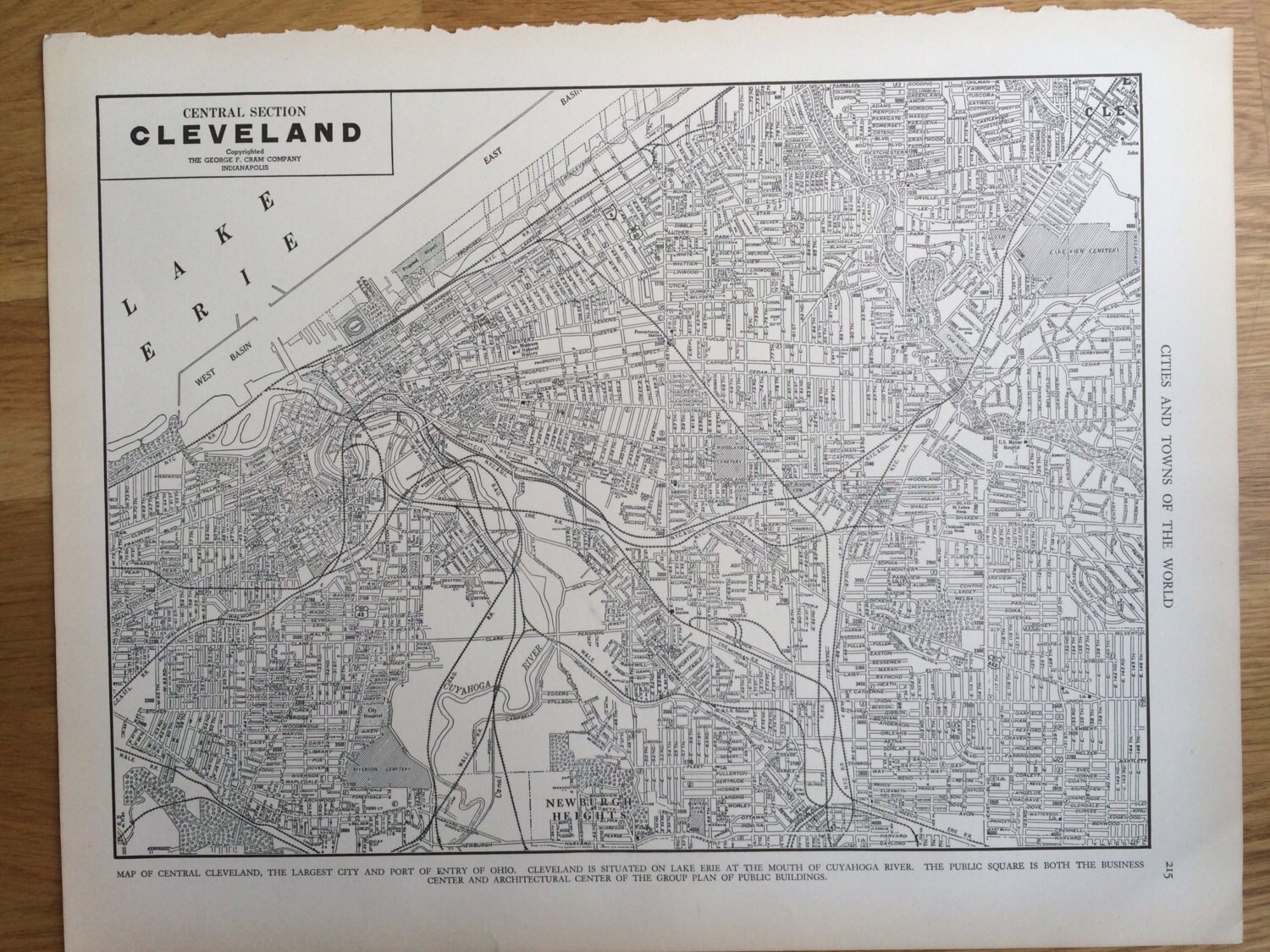 1937 CLEVELAND (Central) Original Vintage City Plan Map, 11 x 14 inches ...