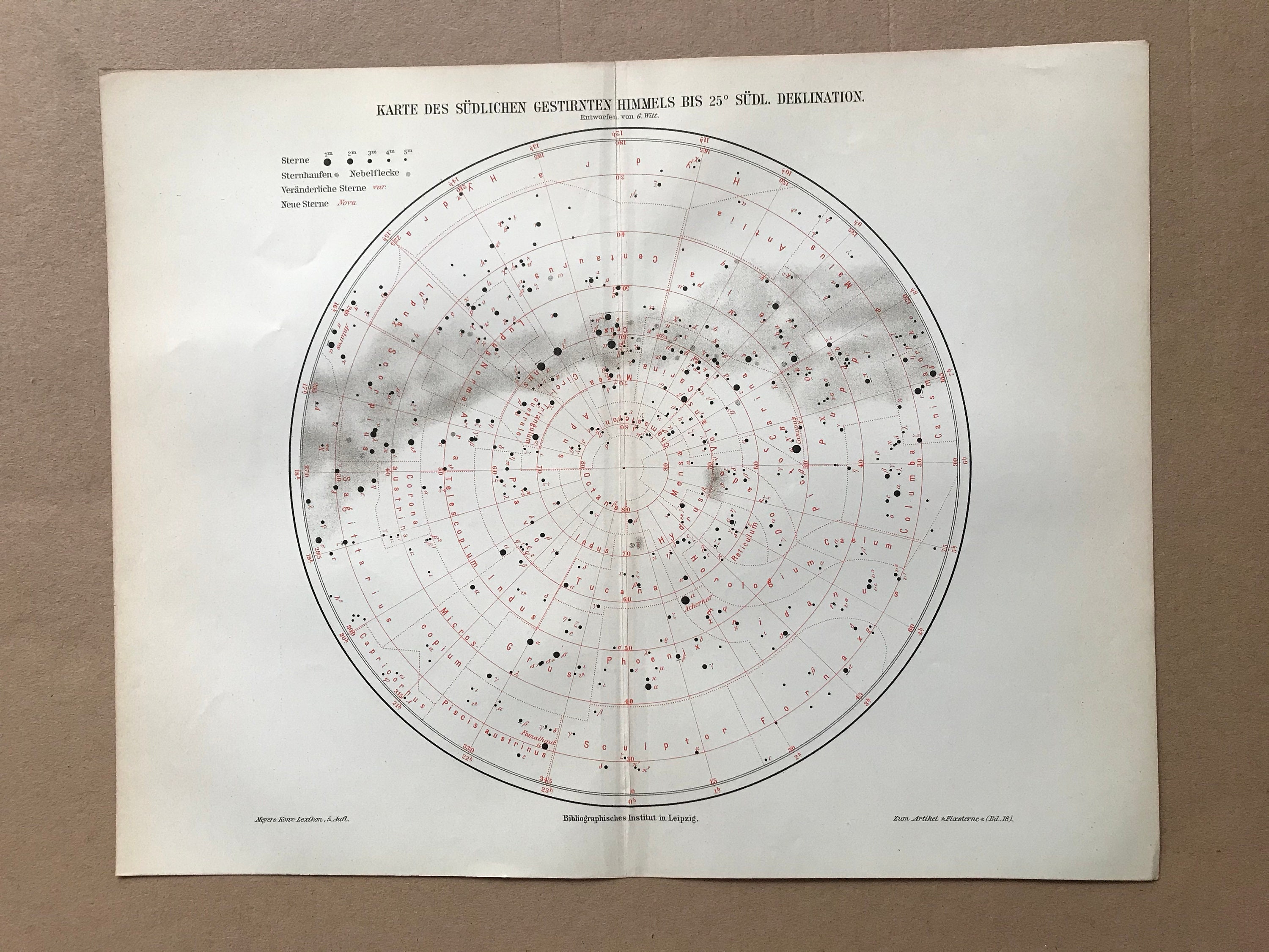 1898 Southern Starry Sky Map Large Original Antique Lithograph ...