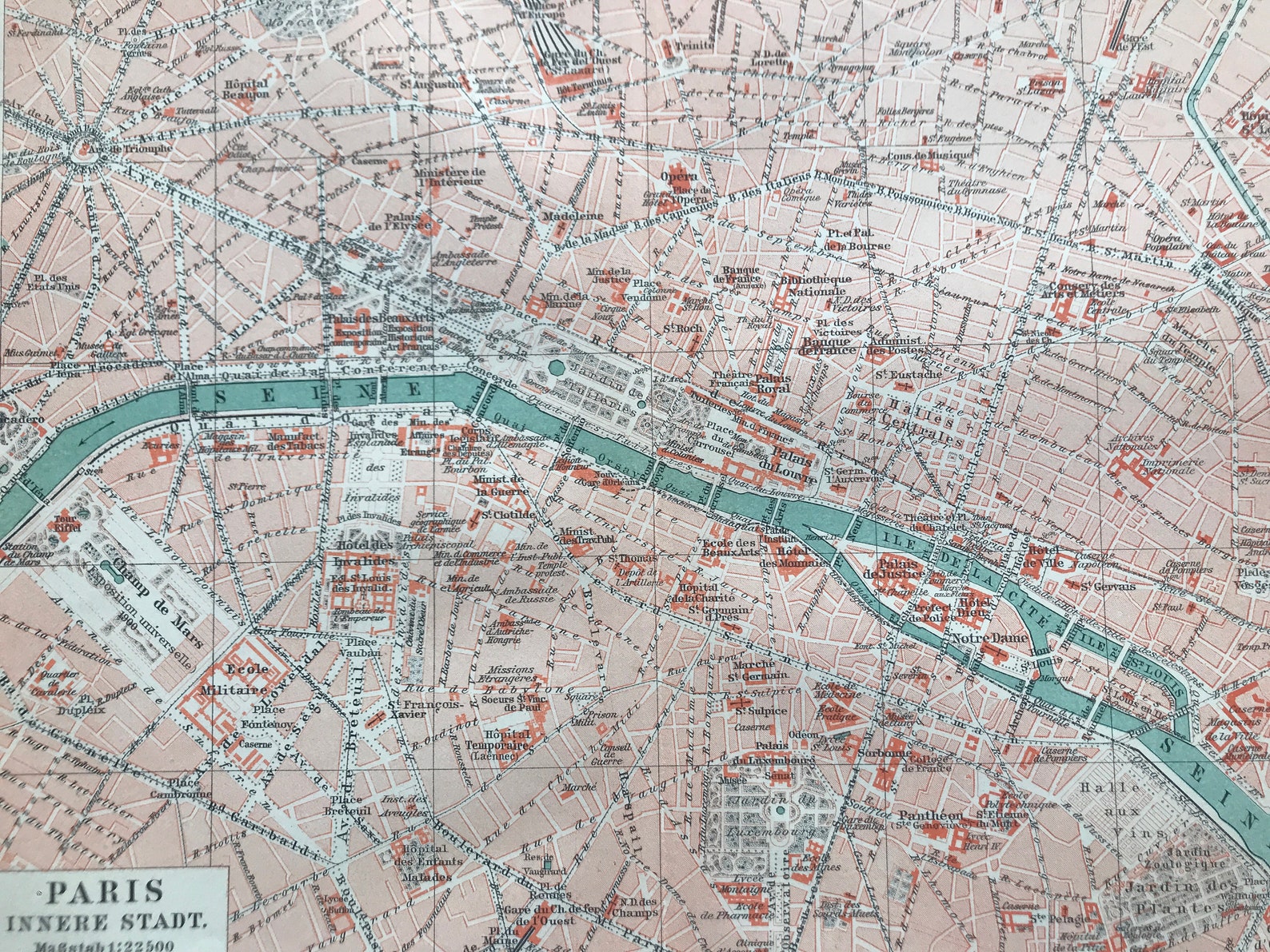 1896 Paris (central) Original Antique Map - Available Framed ...