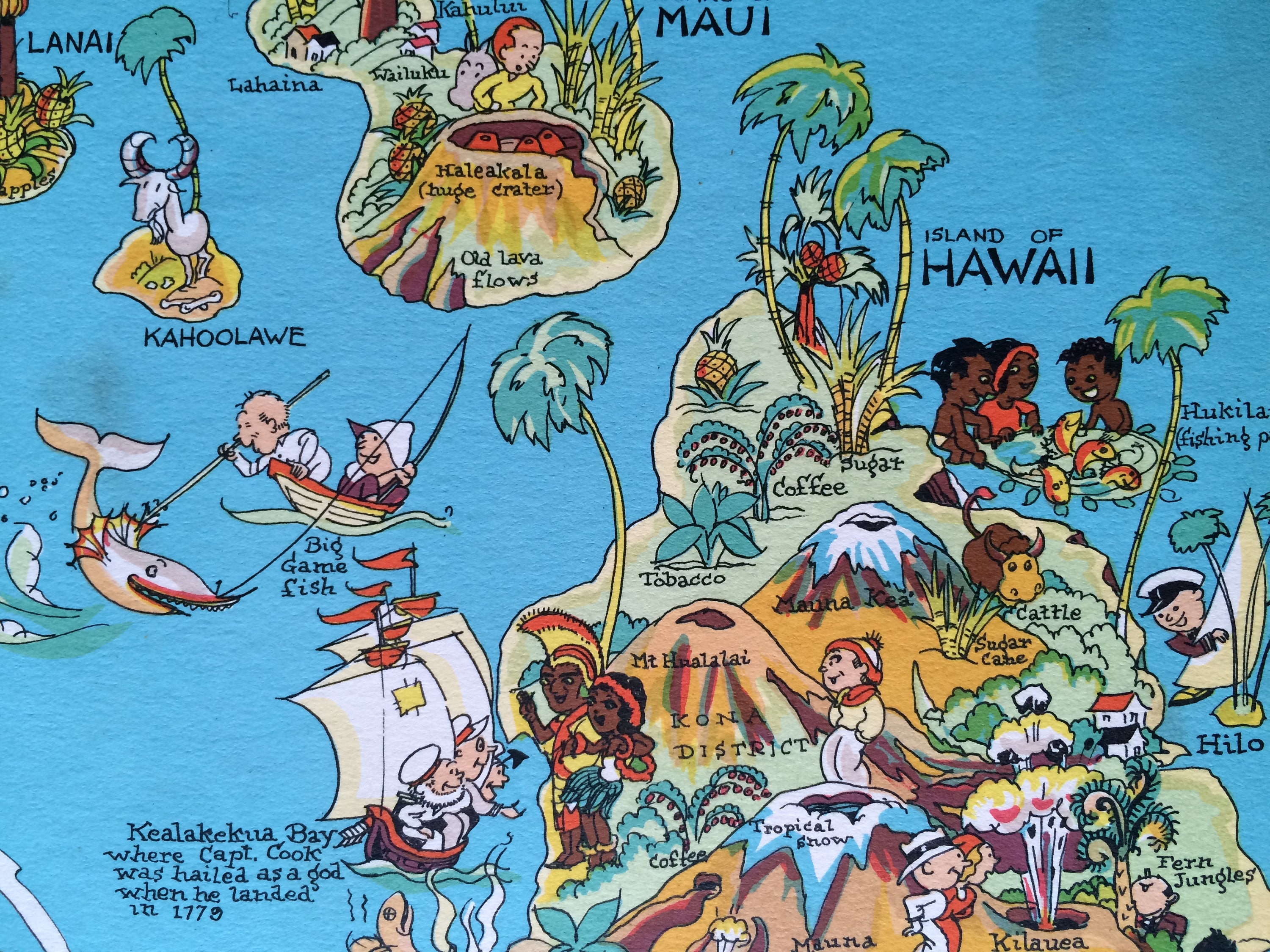 1935 Territory of Hawaii and Samoa Original Vintage Cartoon Map - Ruth ...