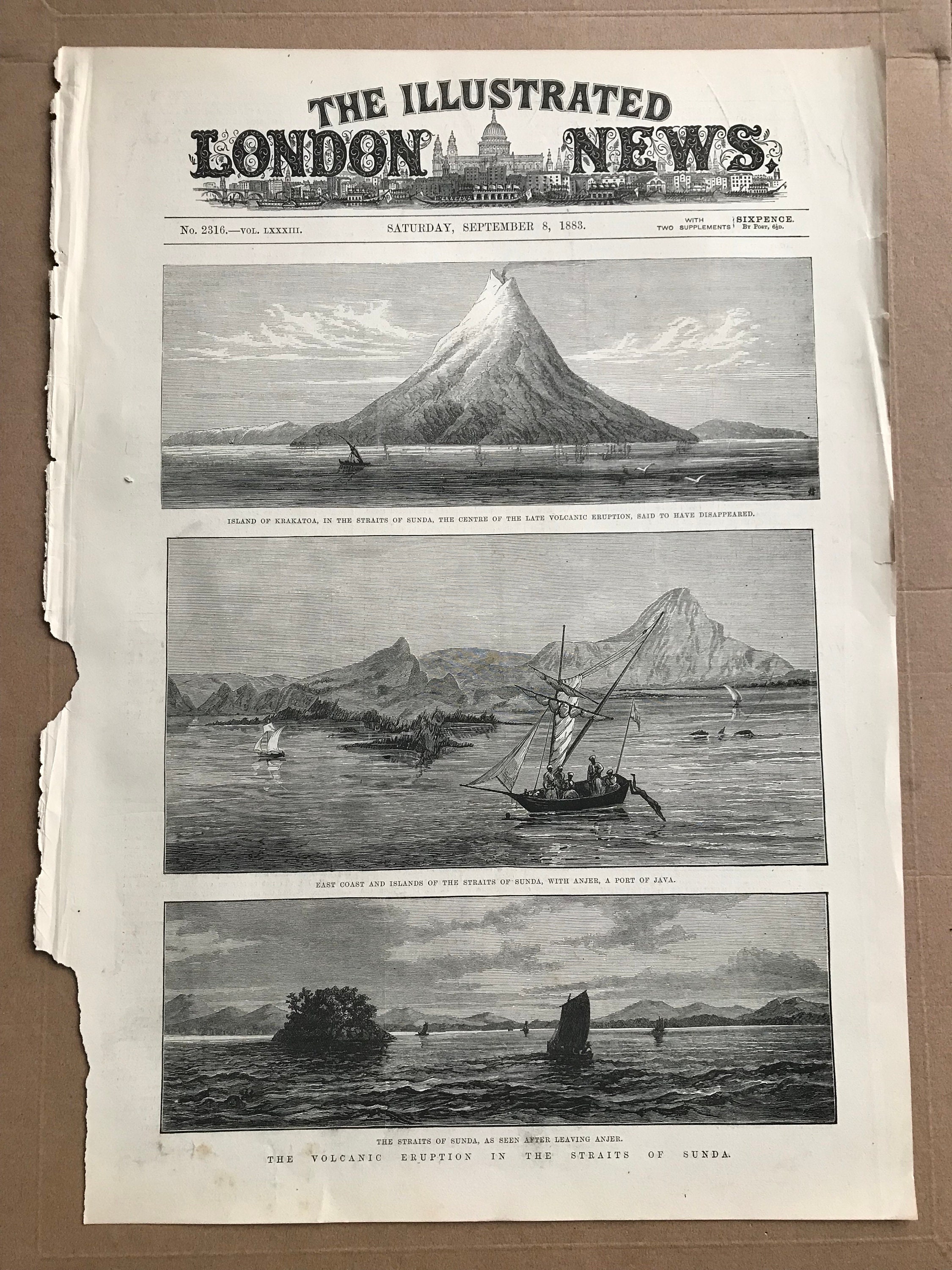 1883 The Volcanic Eruption in the Straits of Sunda Original Antique ...